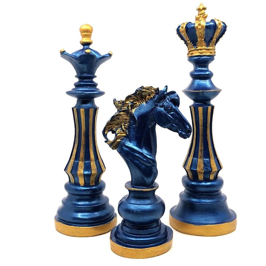 Chess Statues Set of 3, Chess Art Sculptures, Decorative Chess Statues ...