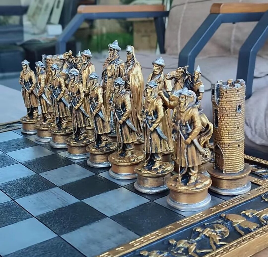 Historical Chess Set With Decorative Board, Medieval Chess Set With ...