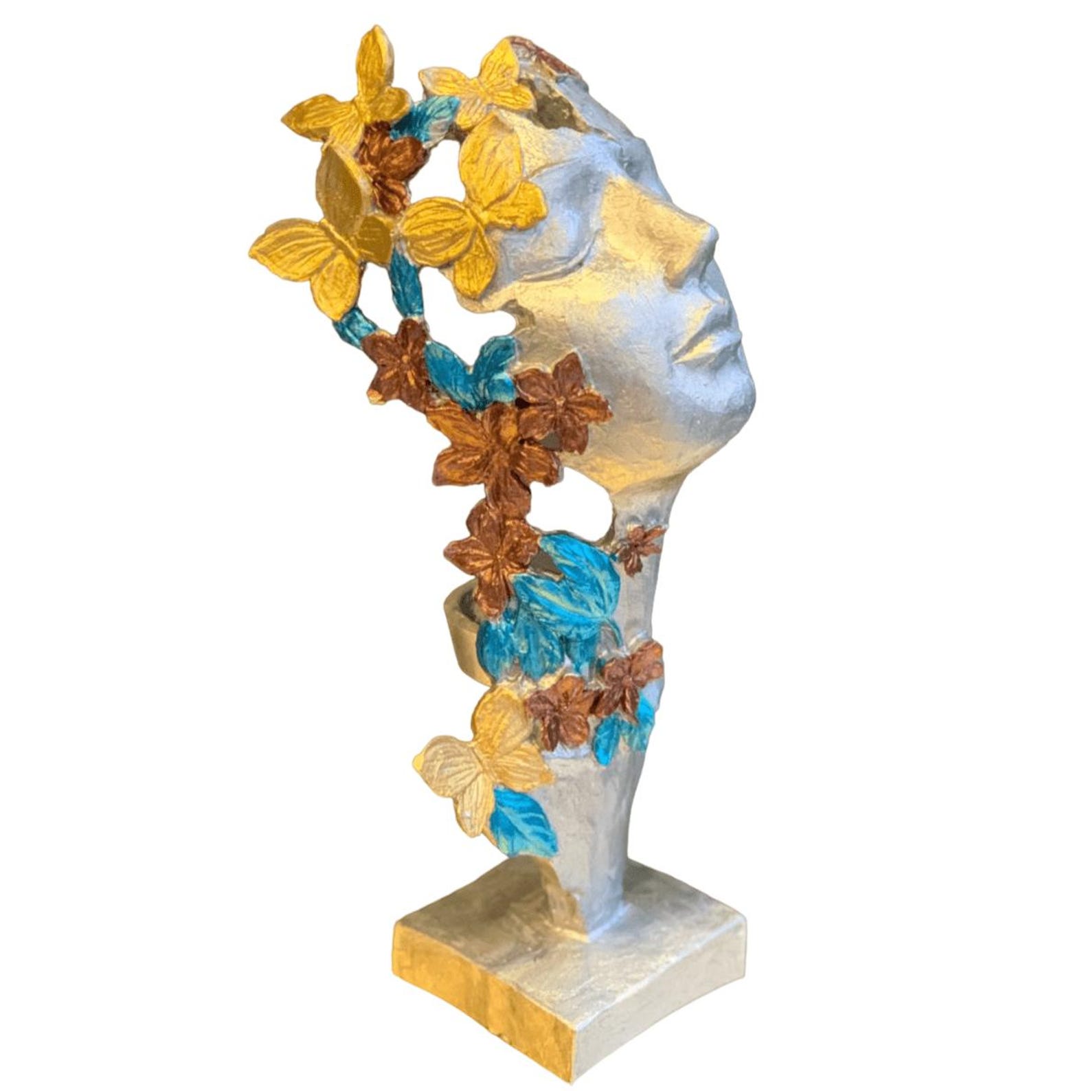 Artistic Girl Face With Flowers Sculpture, Floral Face Art Decor ...