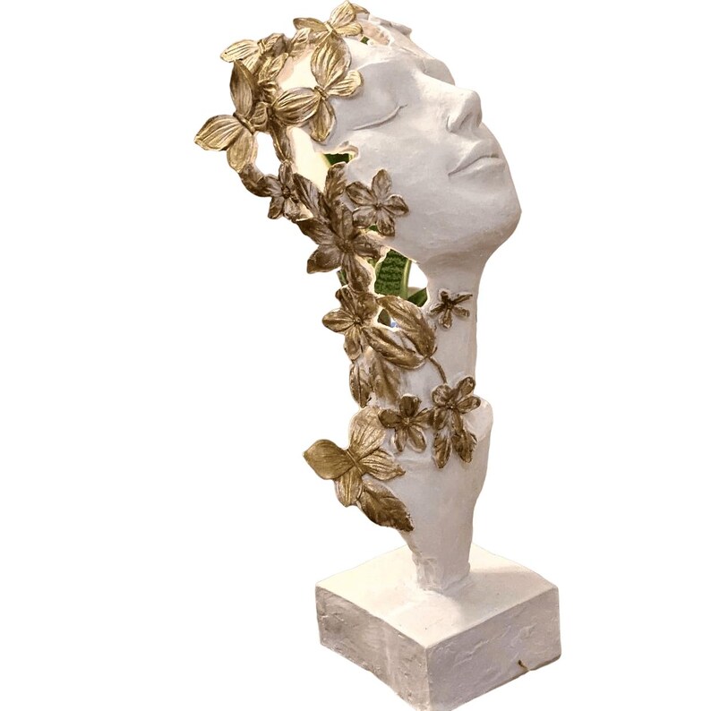 Artistic Girl Face With Flowers Sculpture, Floral Face Art Decor ...