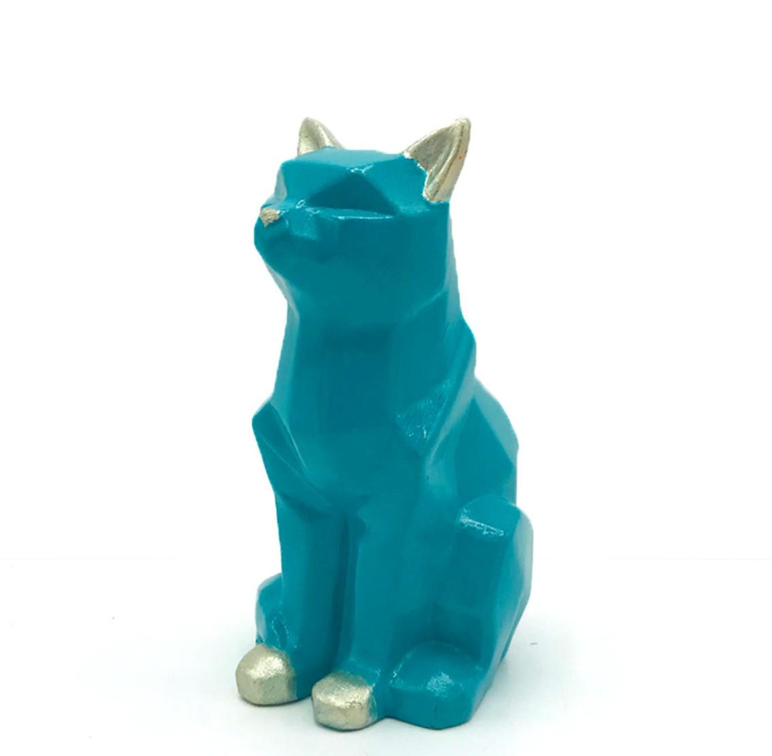 Handmade Cubic Cat Statue, Modern Geometric Decor, Handmade Geometric ...