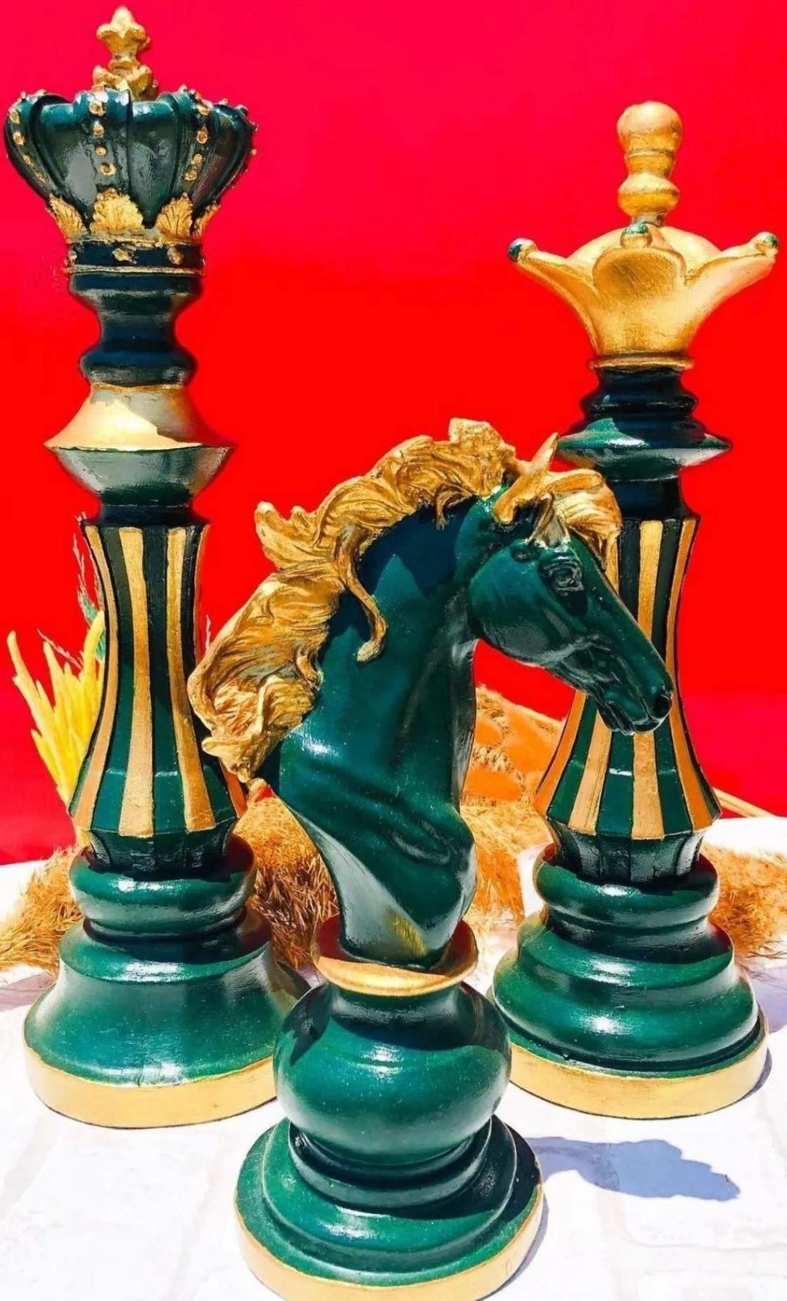 Chess Statues Set of 3, Chess Art Sculptures, Decorative Chess Statues ...
