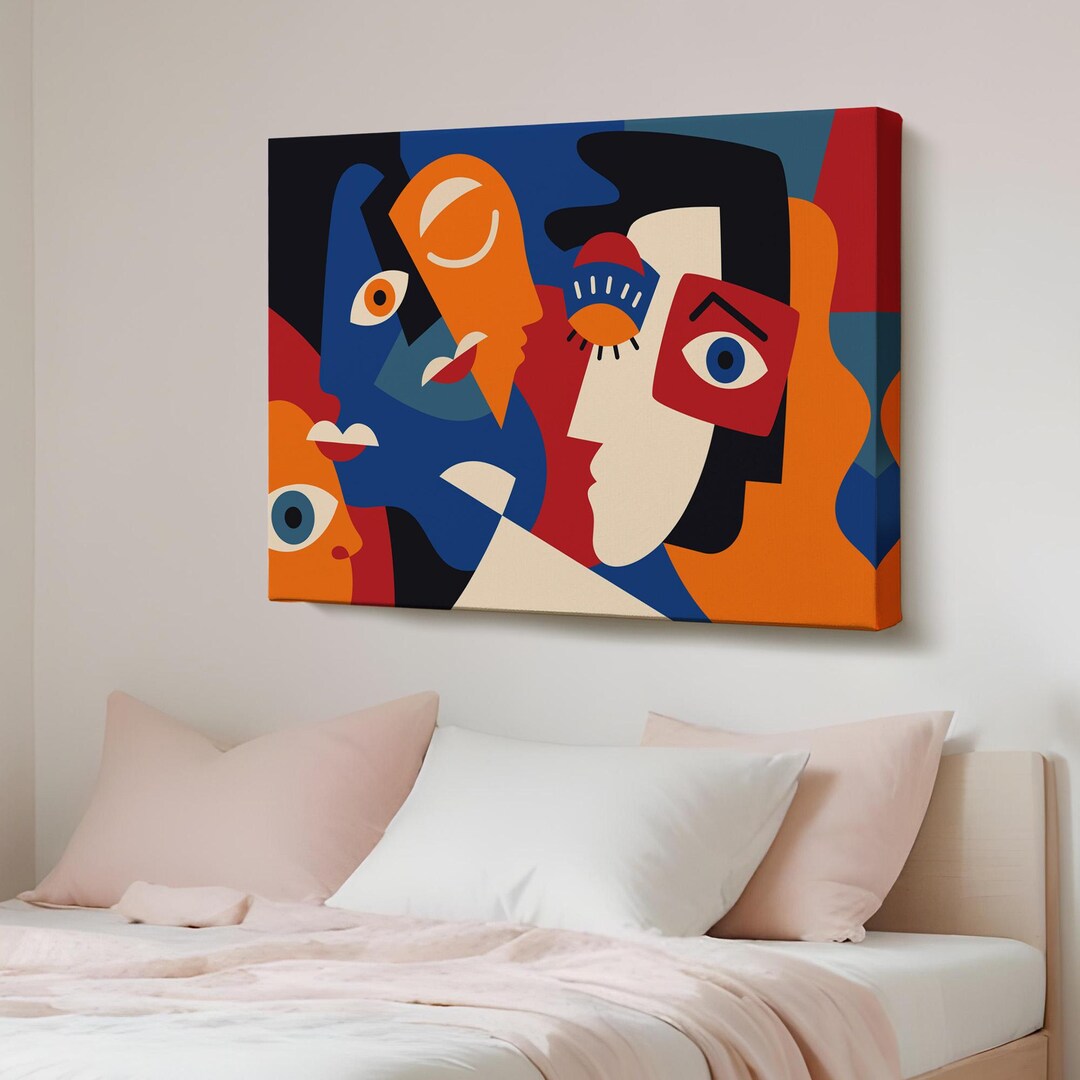 Picasso Style Abstract Human Faces Canvas Wall Art, Surreal Canvas Wall ...