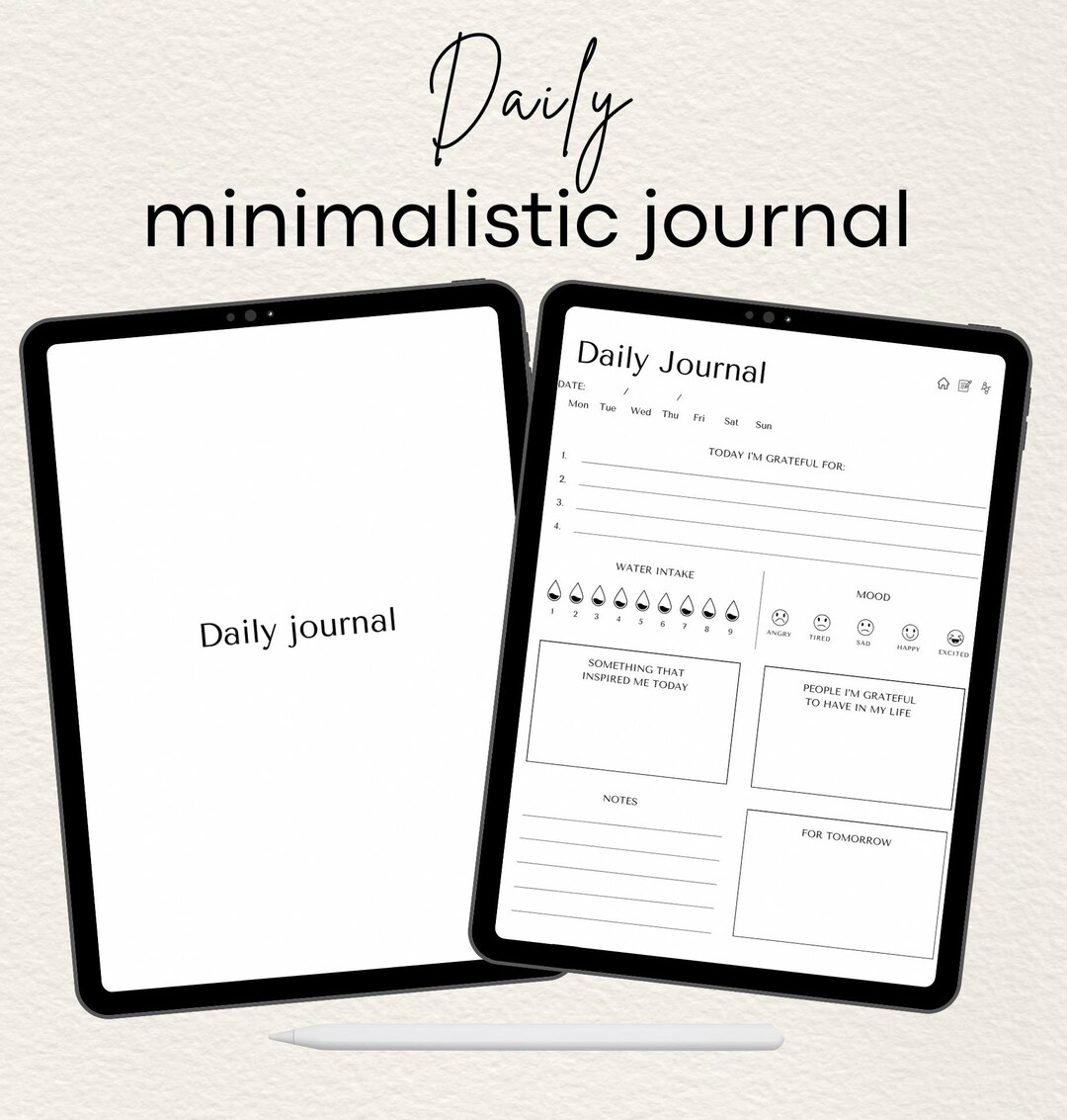 Digital Daily Journal Template, Hyperlinked Pages, Minimalist Notebook ...