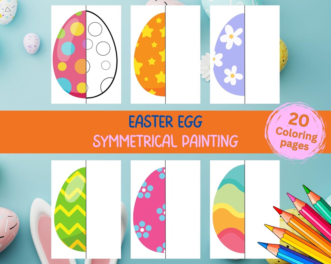 20 Easter Egg Symmetrical Painting, Easter Coloring Pages for Children ...