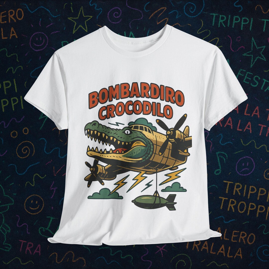 Bombardiro Crocodilo Italian Brainrot Meme Vector T Shirt Retro Cartoon ...