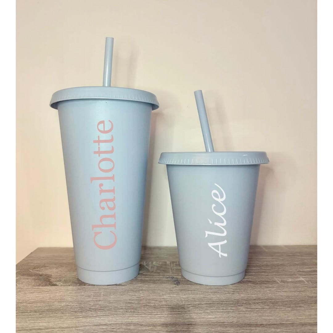 Personalised Pastle Blue Name Cold Cup, 24oz, 16oz, Cup With Lid, Straw ...