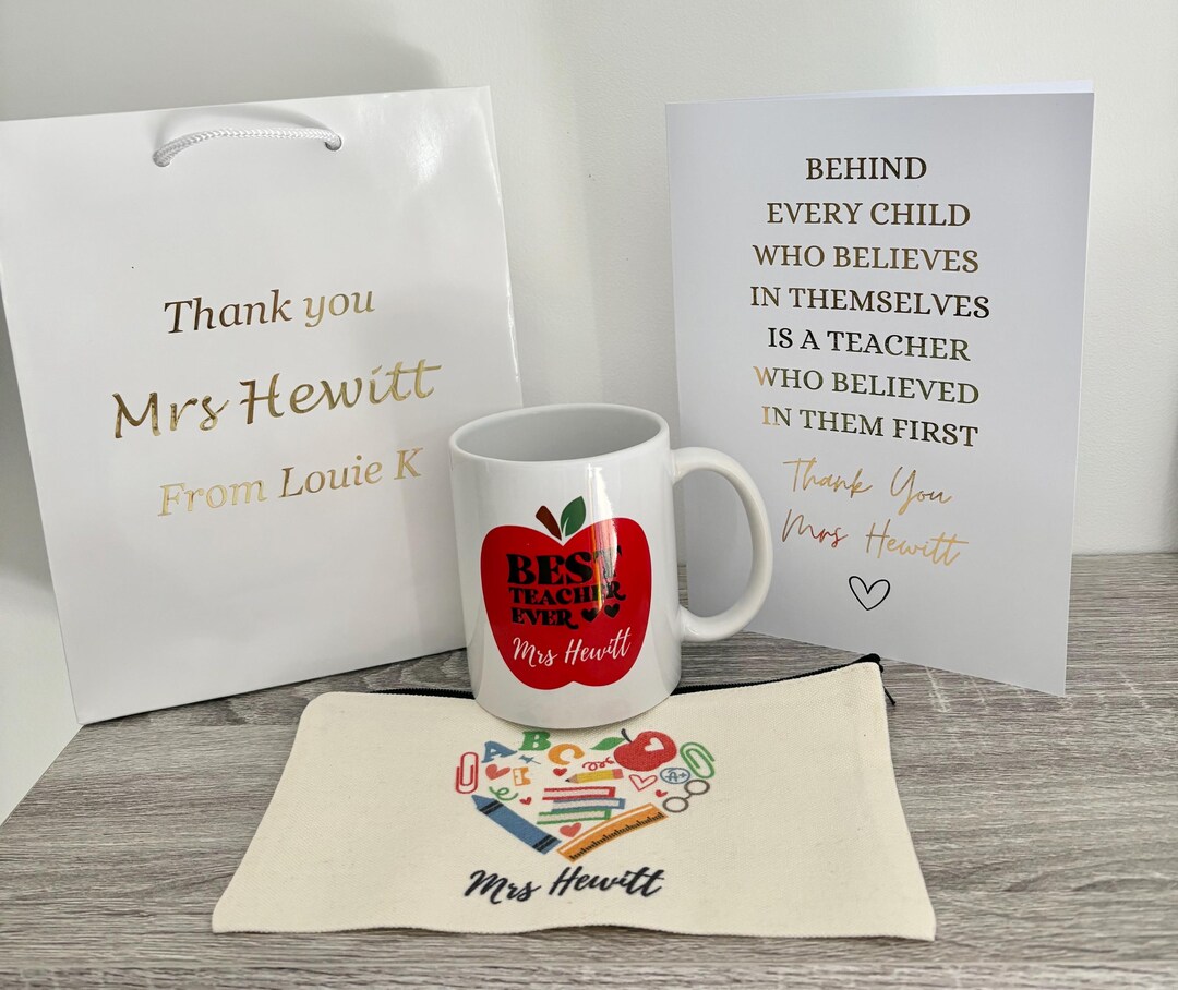 Personalised Teacher Gift Set, Mug, Pencil Case, Card & Gift Bag, End ...