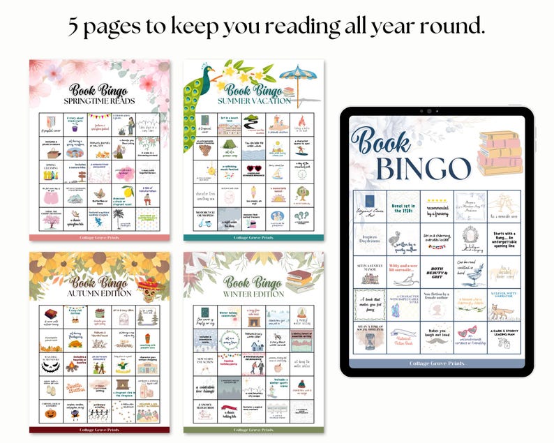 Book Bingo Mega Pack, Printable Tracker, Seasonal, Multi-genre Book ...