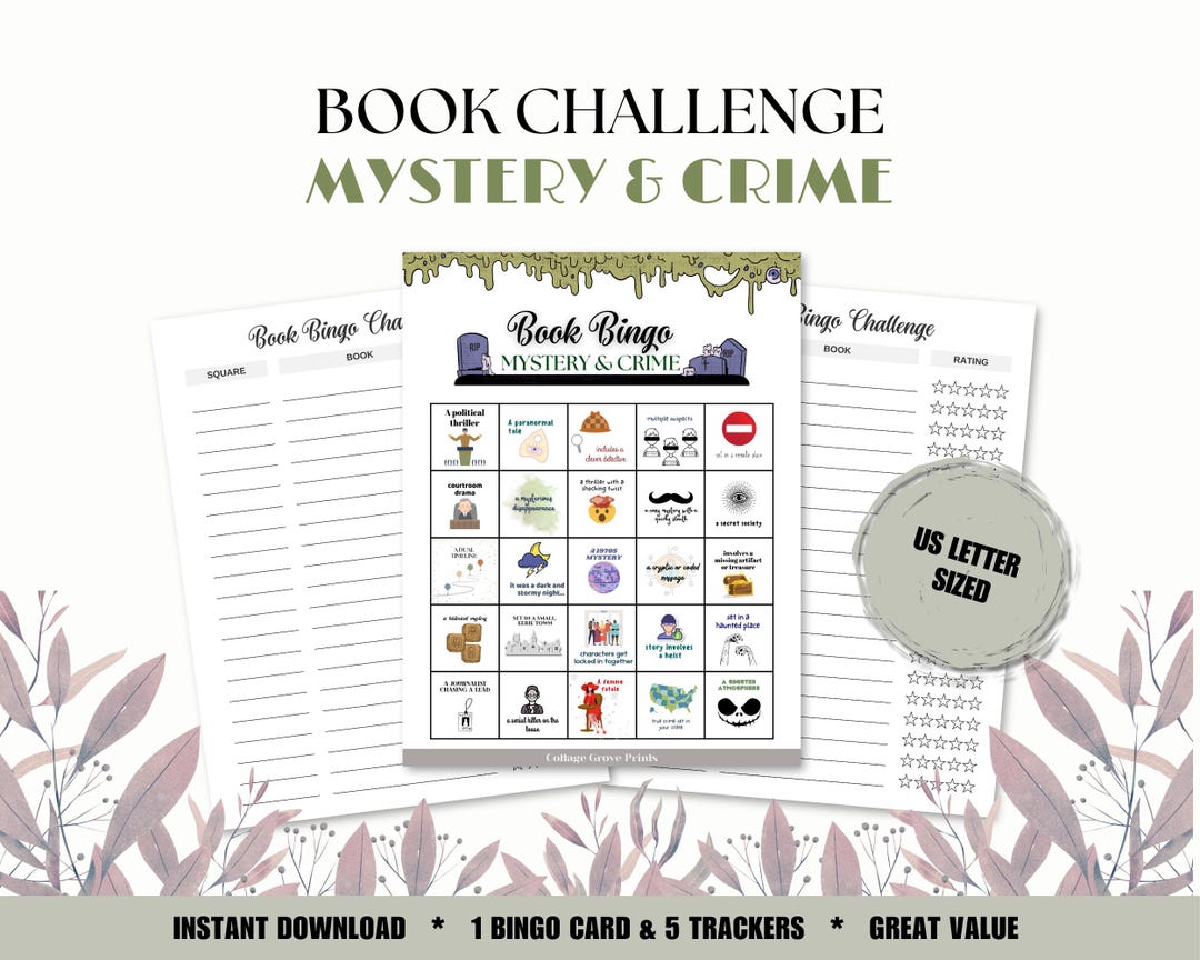 Mystery & Crime Book Bingo, Printable Book Tracker, Book Club Game ...