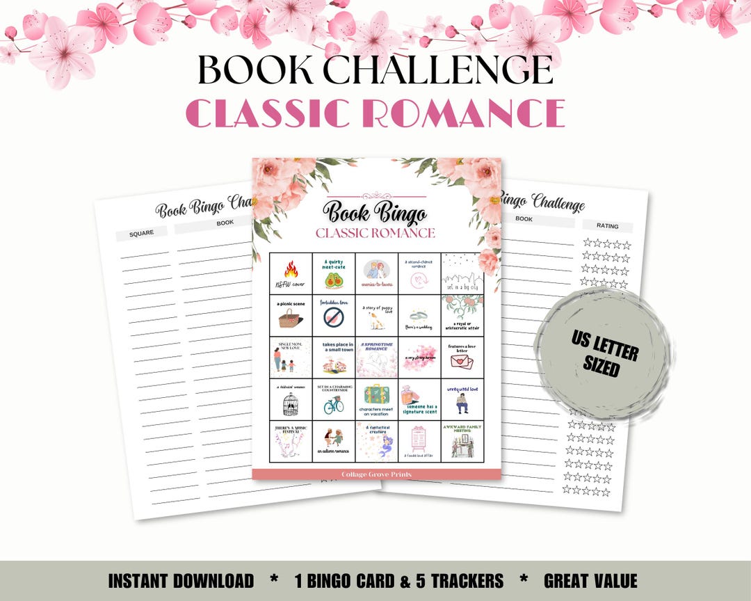 Romance Book Bingo, Printable Book Tracker, Book Club Game, Book Bingo ...