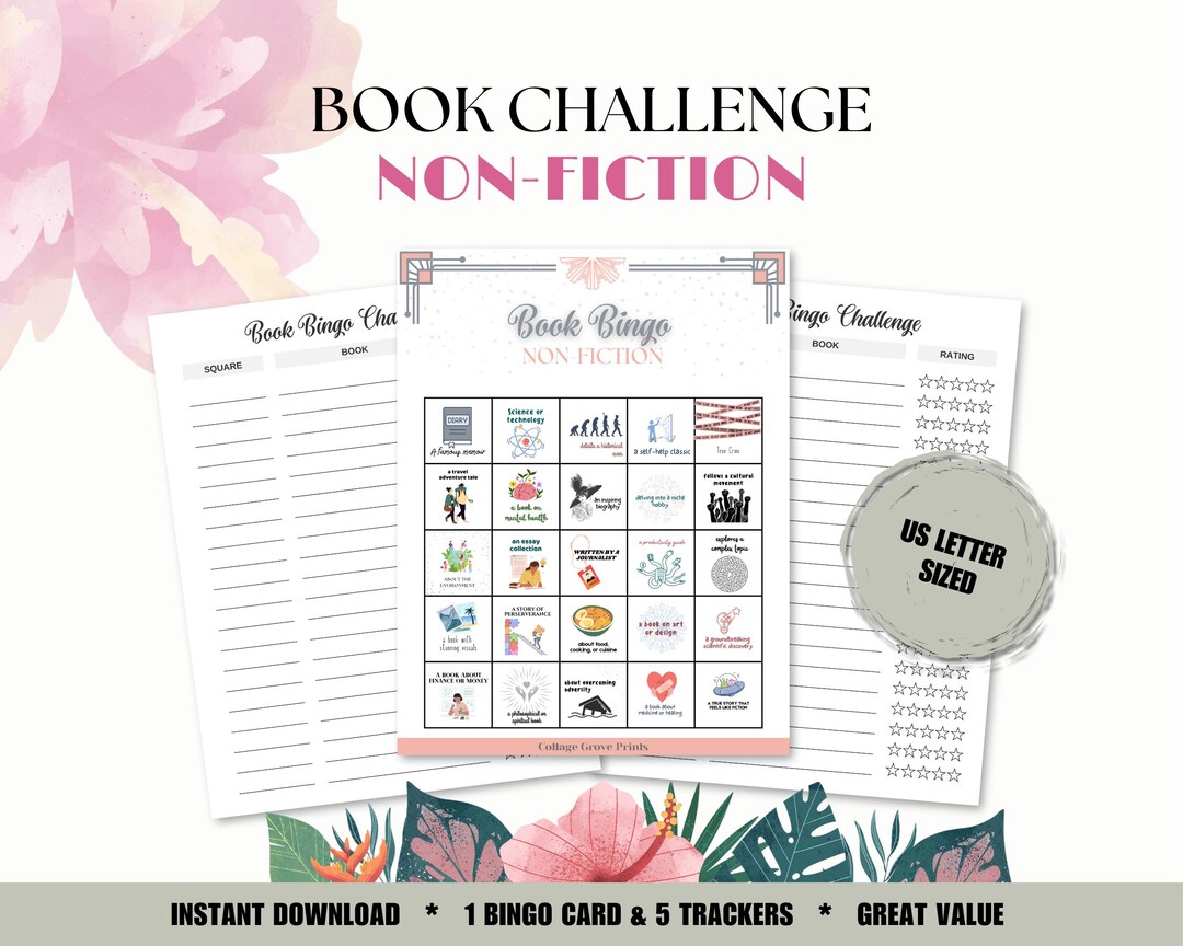 Non-fiction Book Bingo, Printable Book Tracker, Book Club Game, Book ...