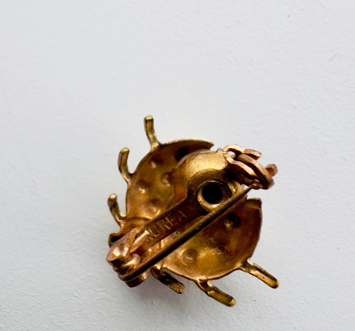 1960s Enameled Beetle Bug Vintage Brooch Pin, AB Rhinestone Accent ...