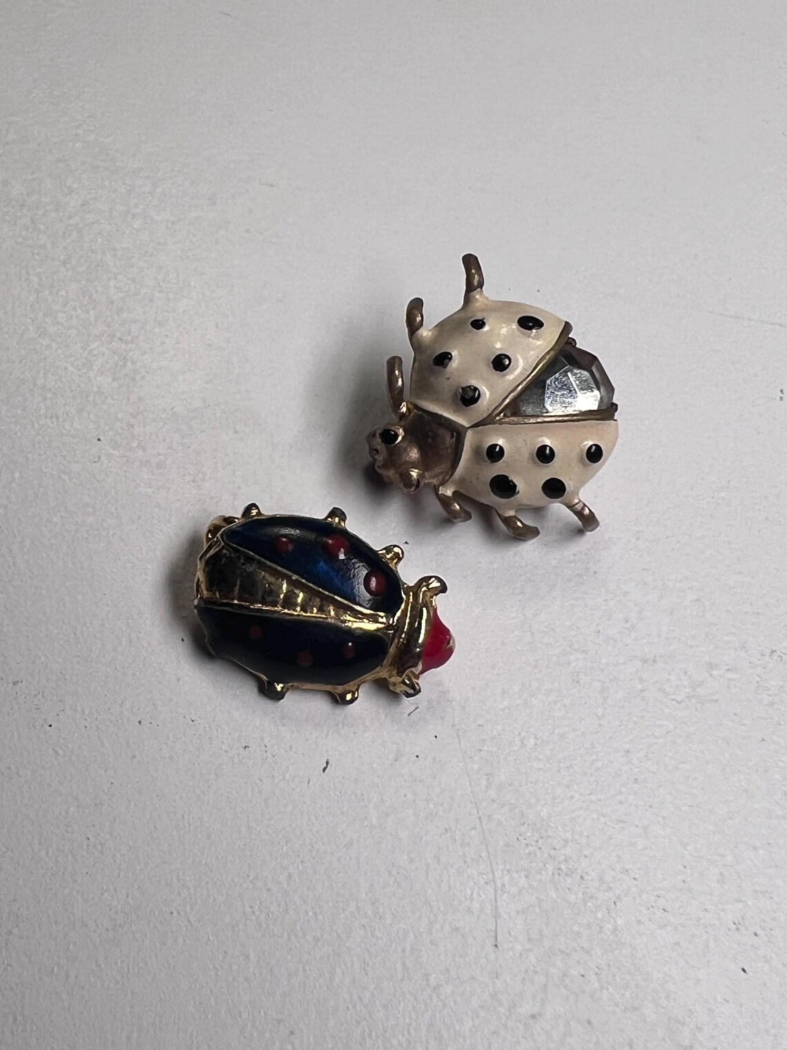 1960s Enameled Beetle Bug Vintage Brooch Pin, AB Rhinestone Accent ...