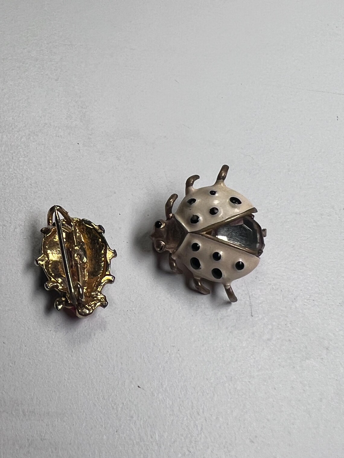 1960s Enameled Beetle Bug Vintage Brooch Pin, AB Rhinestone Accent ...