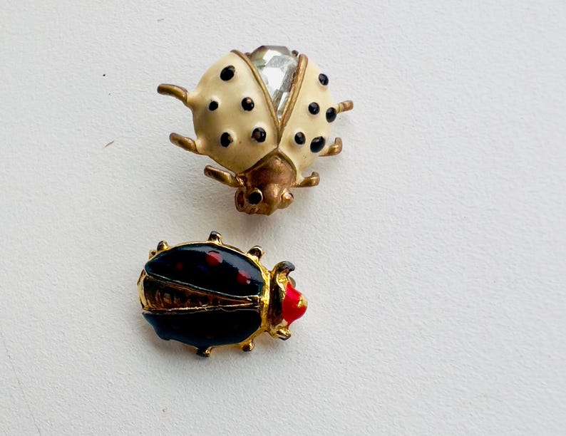 1960s Enameled Beetle Bug Vintage Brooch Pin, AB Rhinestone Accent ...