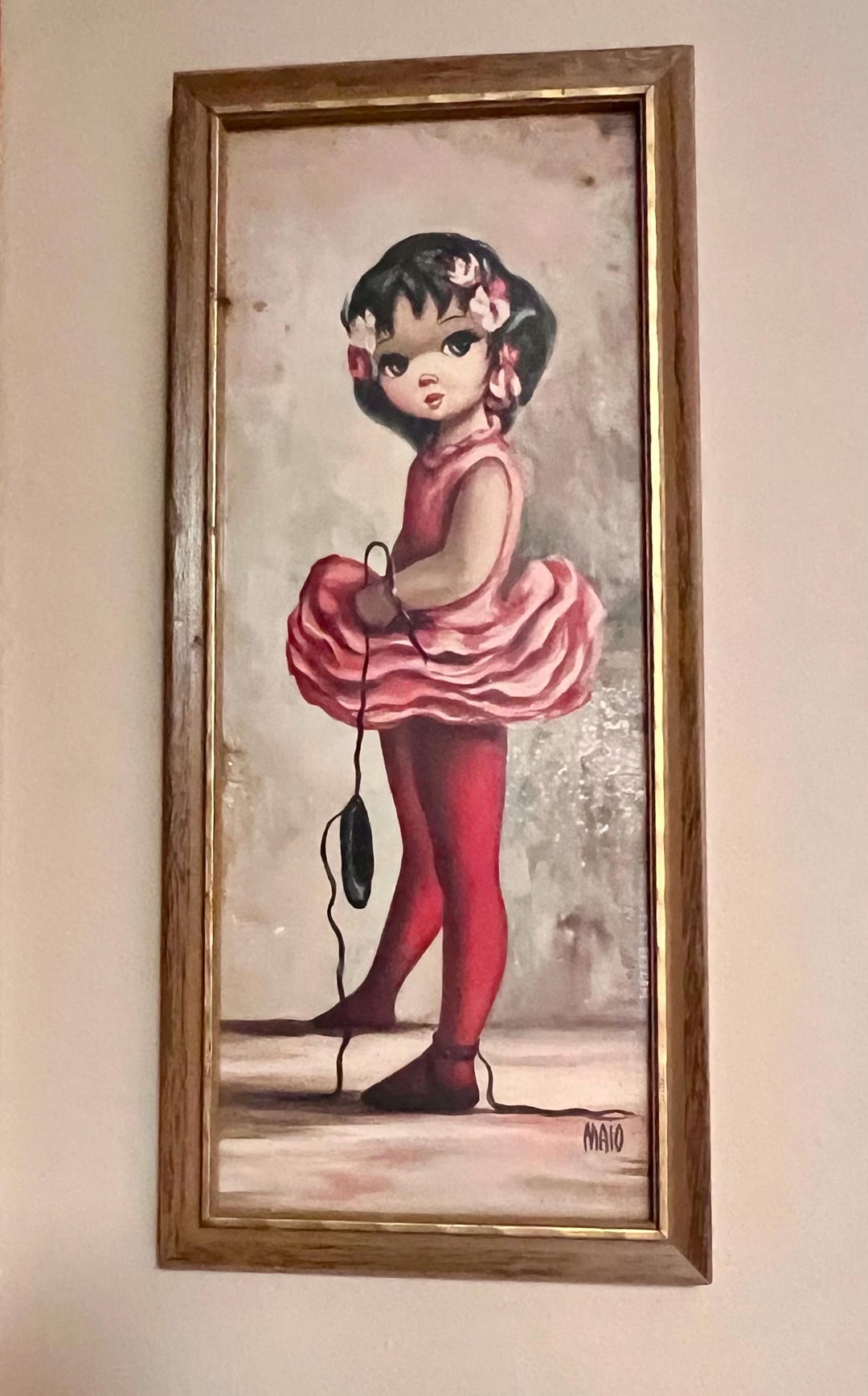 Vintage MAIO Framed Big Eye Ballerina Textured Print, Mid-century ...