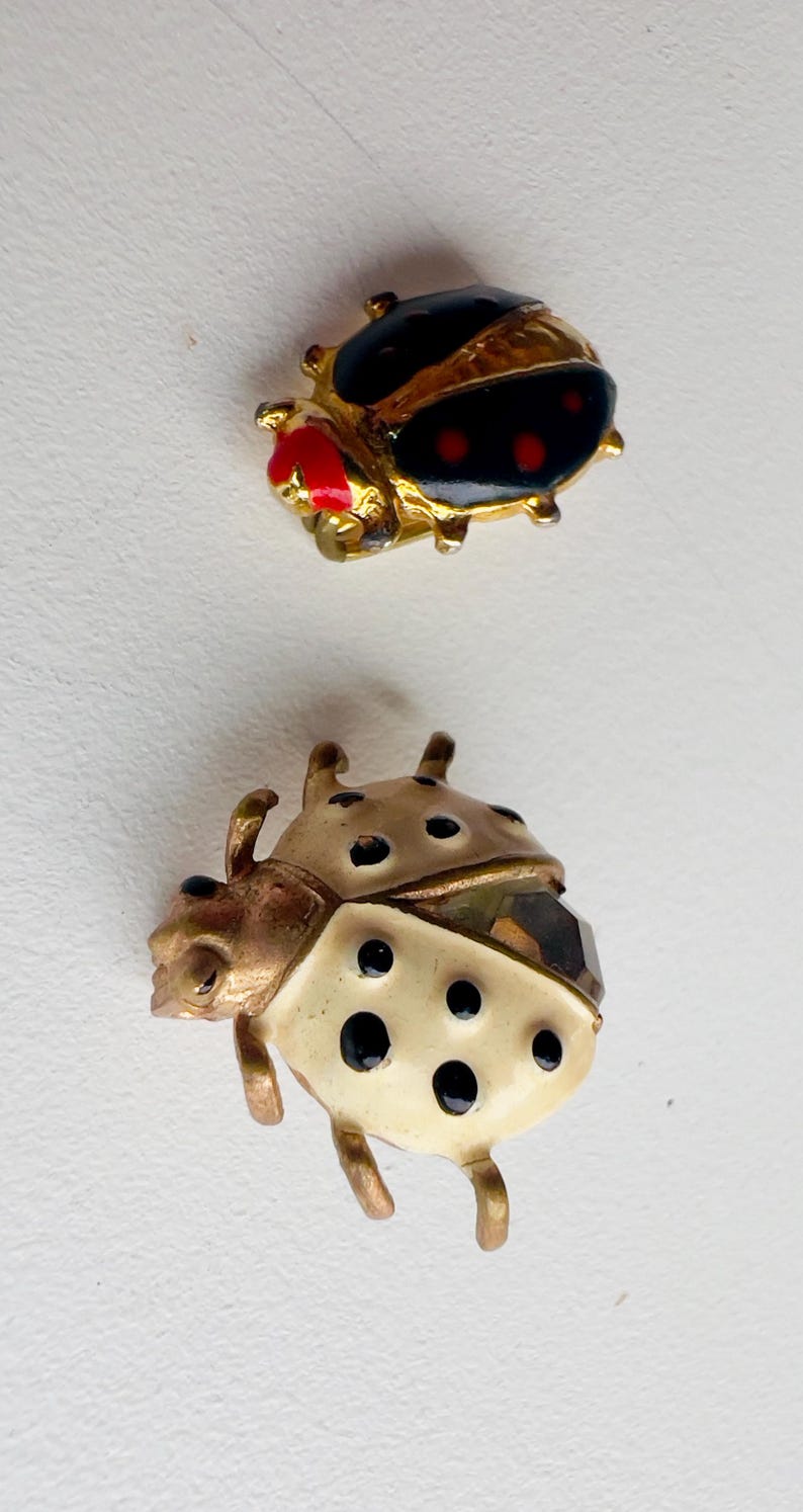 1960s Enameled Beetle Bug Vintage Brooch Pin, AB Rhinestone Accent ...