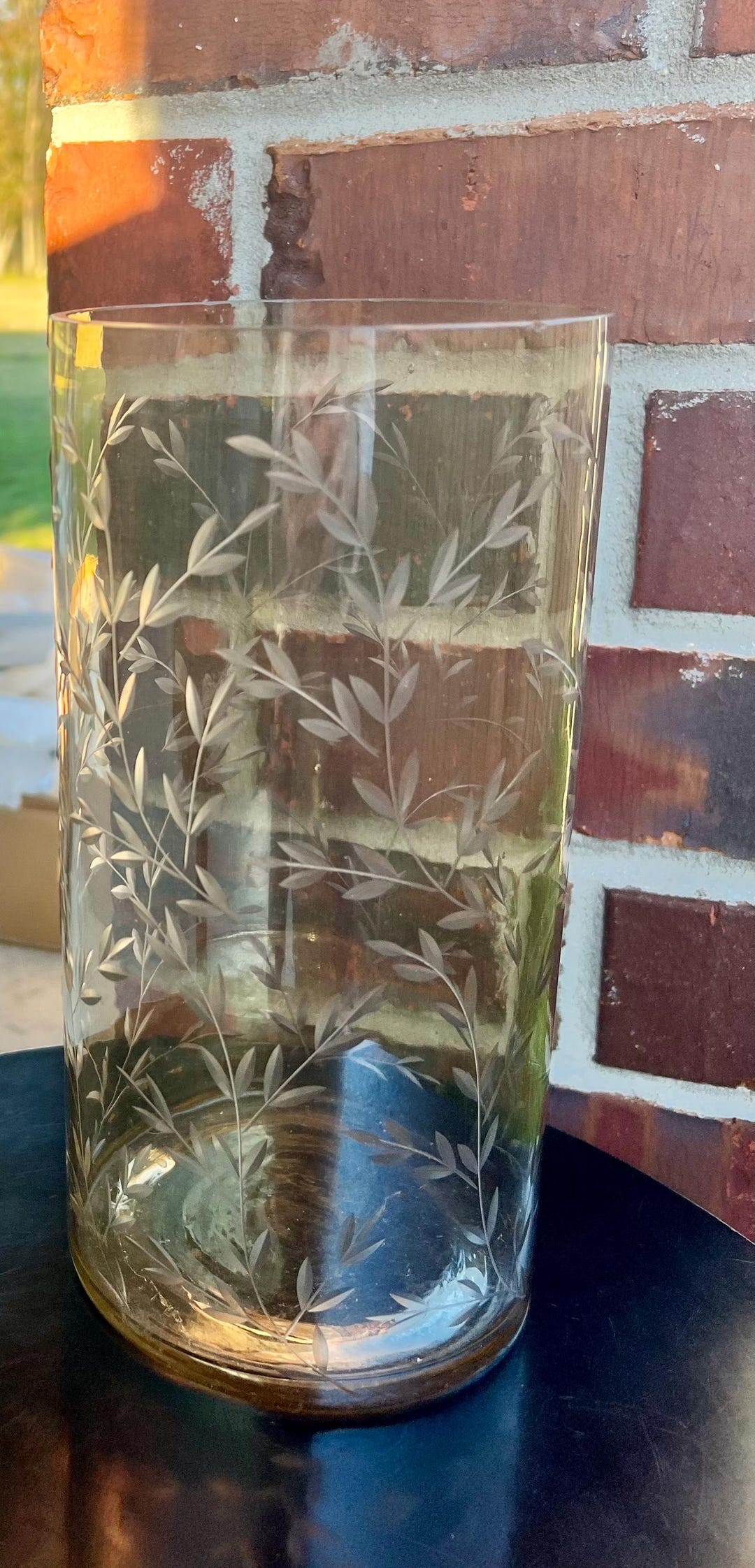 Vintage Glass Vase, Etched Floral Pattern, Gold Hue, Collectible Glass ...