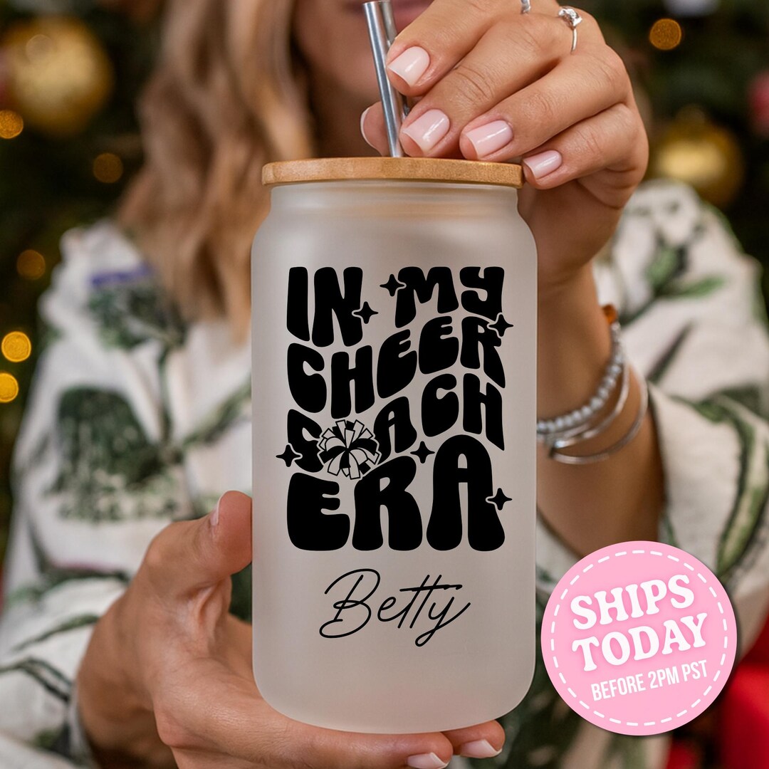 Personalized Cheer Coach Frosted Glass Tumbler, Bamboo Lid - Etsy