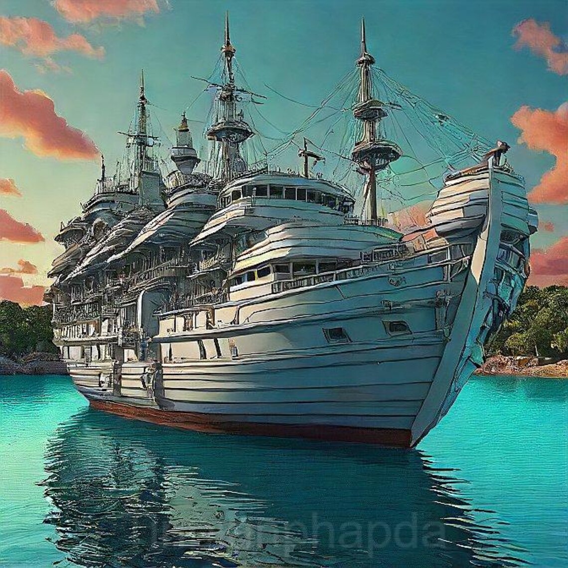 A Gray Ship Art Print Ai-generated Digital Illustration Instant ...