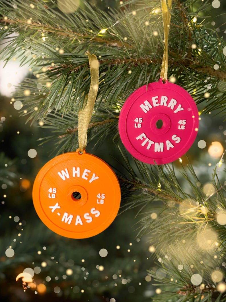 Customizable Gym-themed Christmas Ornaments - Barbell Plate Weights in ...