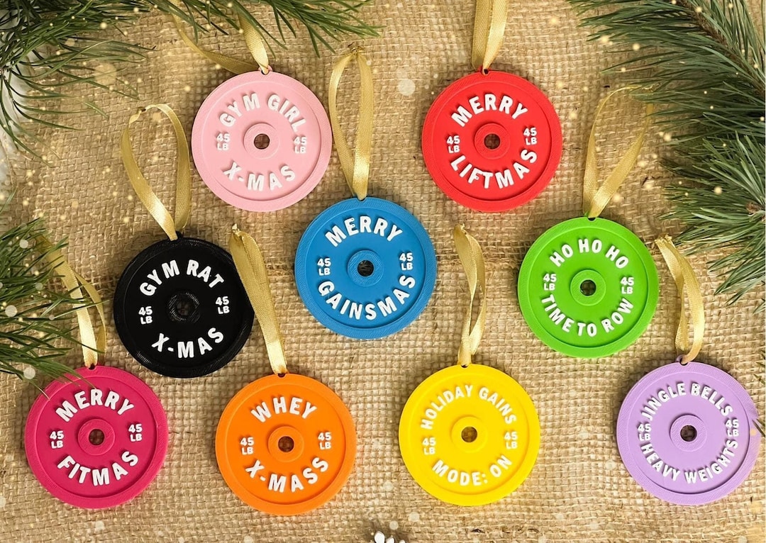 Customizable Gym-themed Christmas Ornaments - Barbell Plate Weights in ...