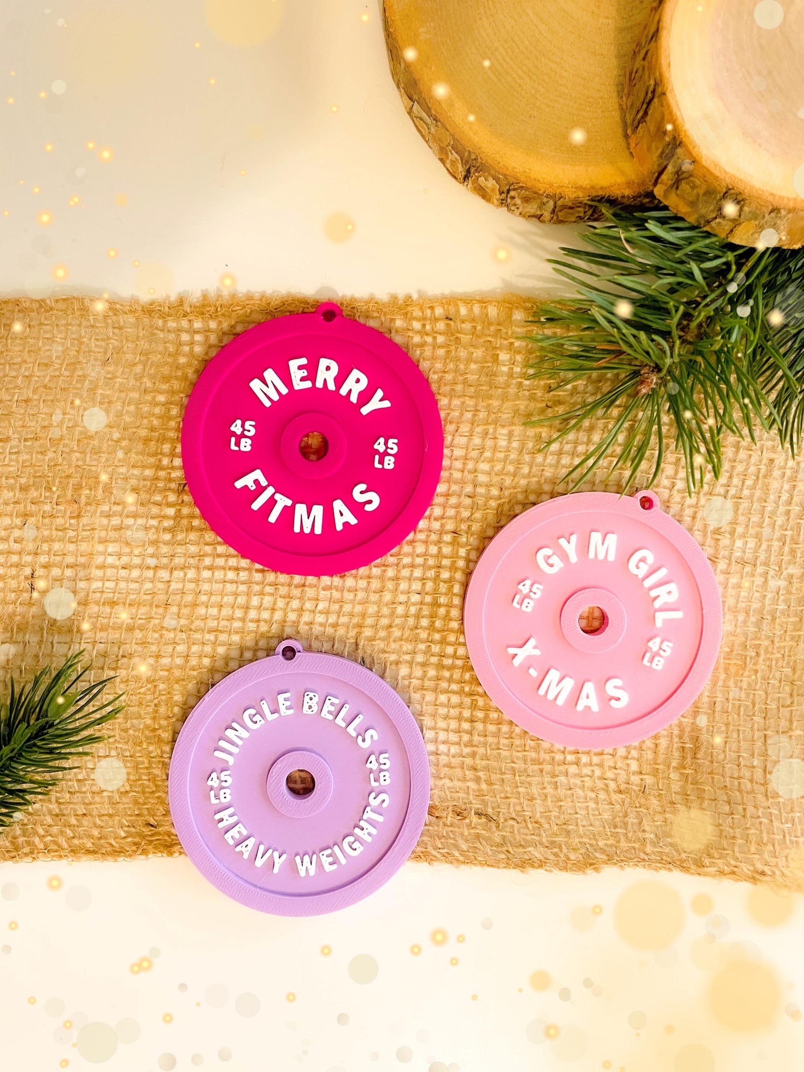 Customizable Gym-themed Christmas Ornaments - Barbell Plate Weights in ...