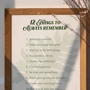12 Things to Always Remember, Printable Inspirational Wall Art ...