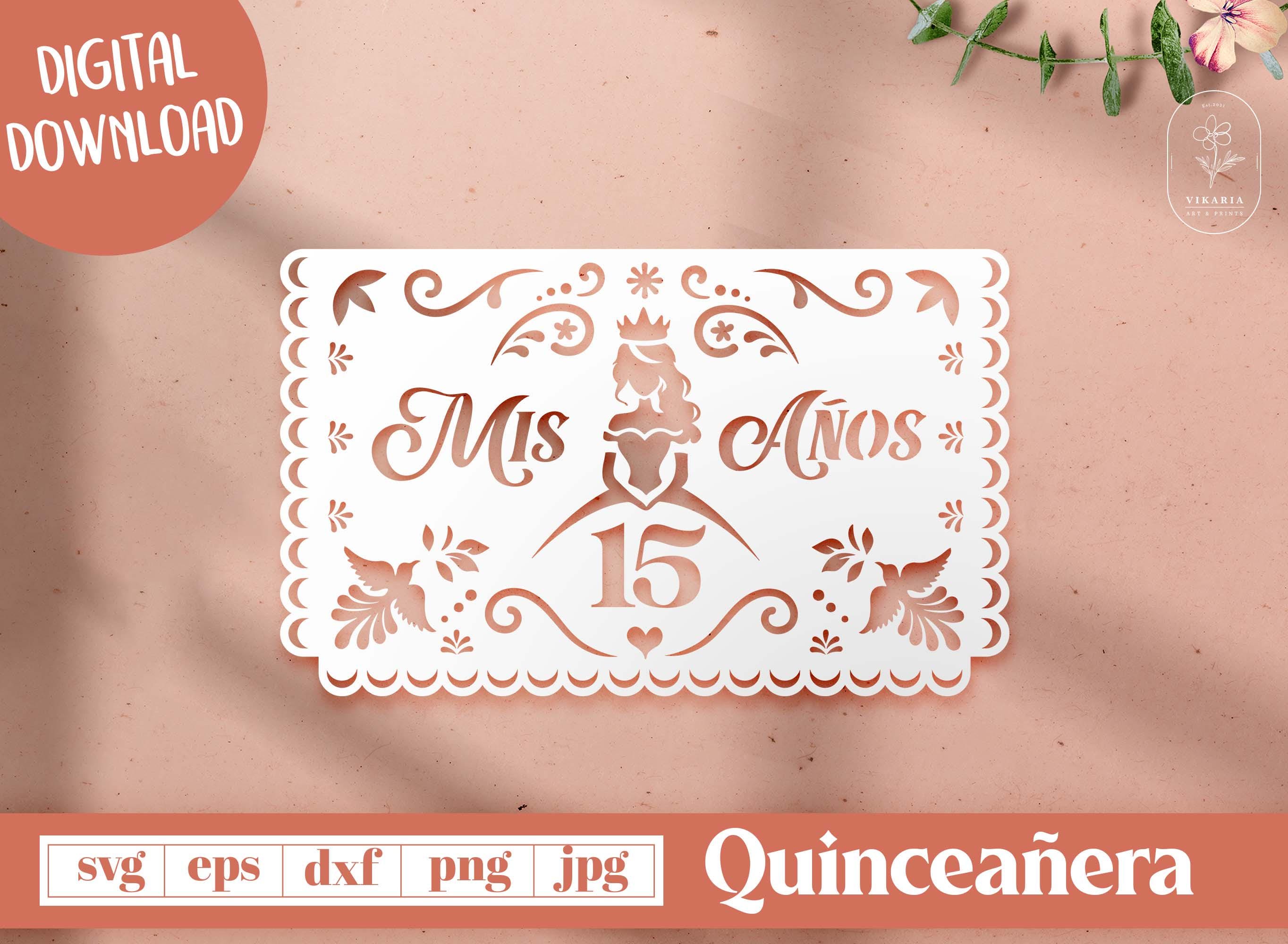 Papel Picado Mis Años, Quinceanera, Sweet 15 Svg Template, Mexican ...
