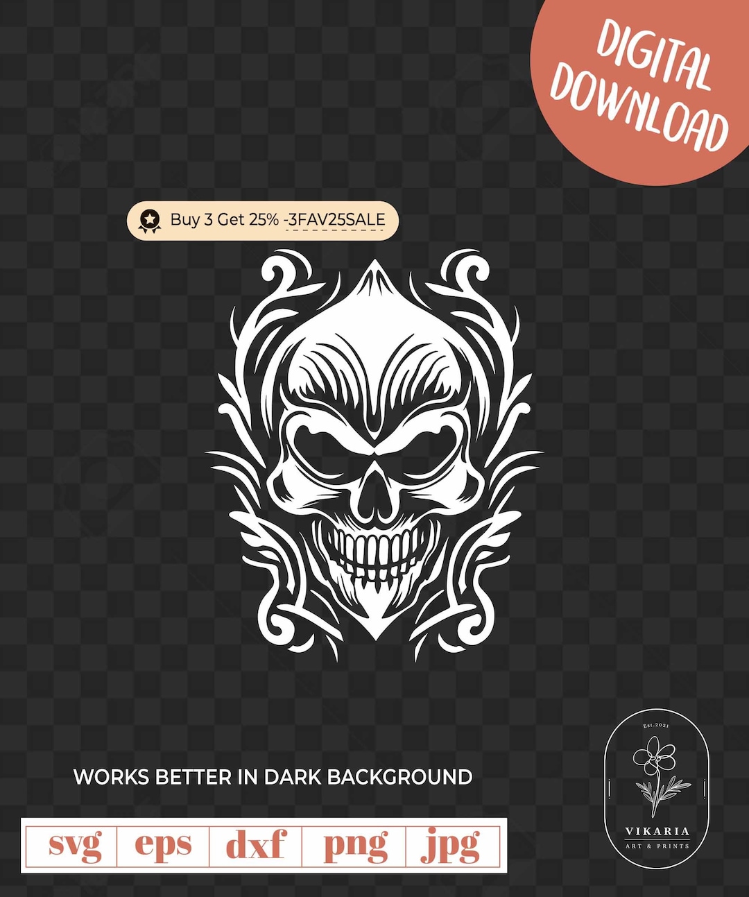 Skull Pinstriping Art Vintage Hand Drawn Digital File SVG, PNG, Skull ...
