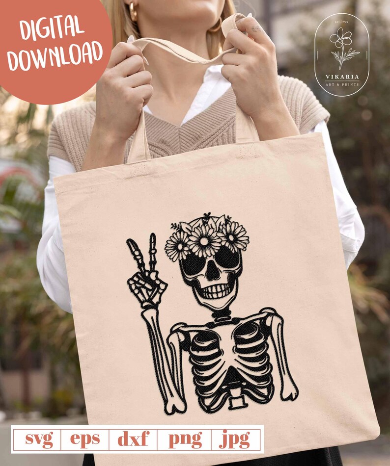 Floral Skeleton Peace Sign Svg Png, Human Skeleton Svg, Peace Sign ...