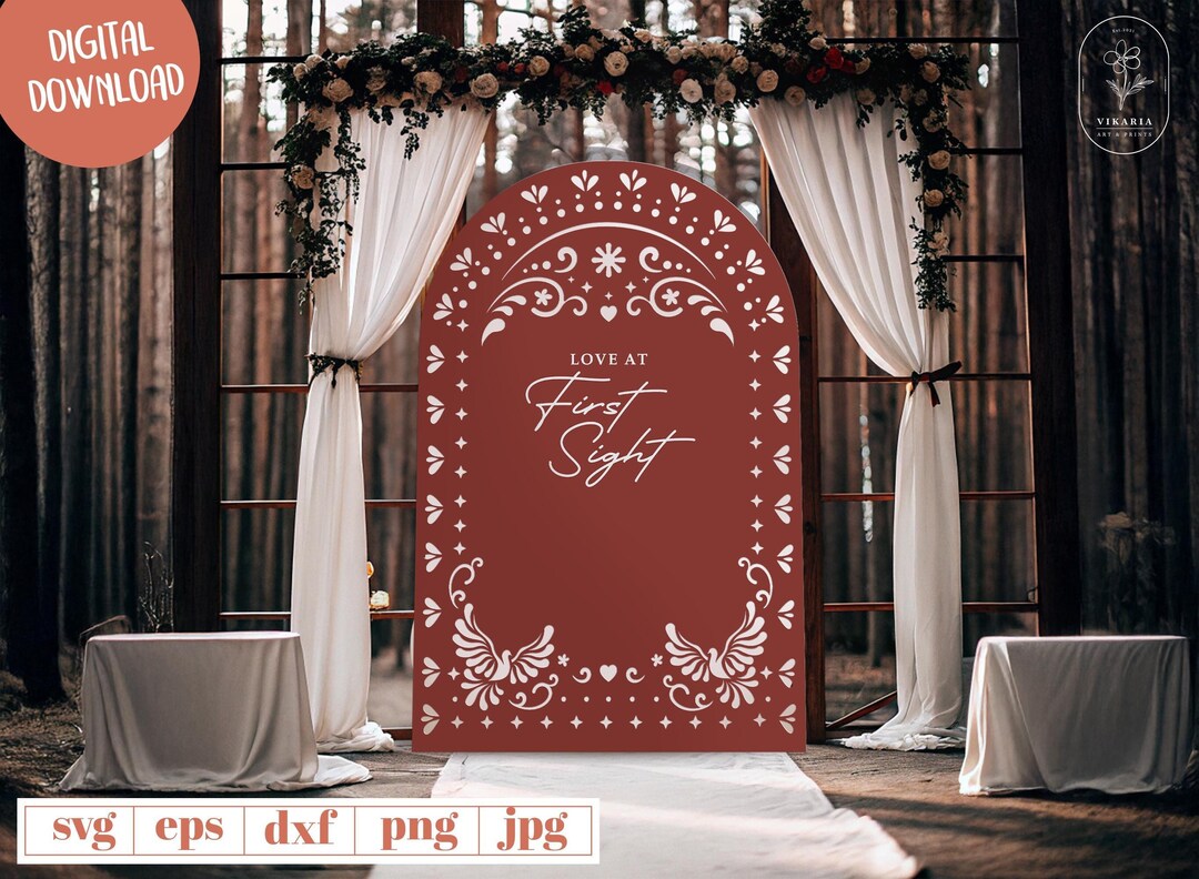 Wedding Backdrop SVG, Papel Picado, Cielito Lindo Baby Shower SVG, Baptism, Love at First Sight ...