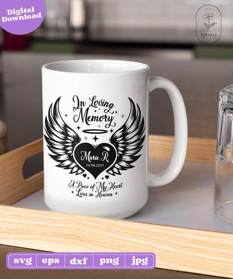 In Loving Memory Angel Wings SVG Angel Wings Heart Halo Heaven Add Name ...