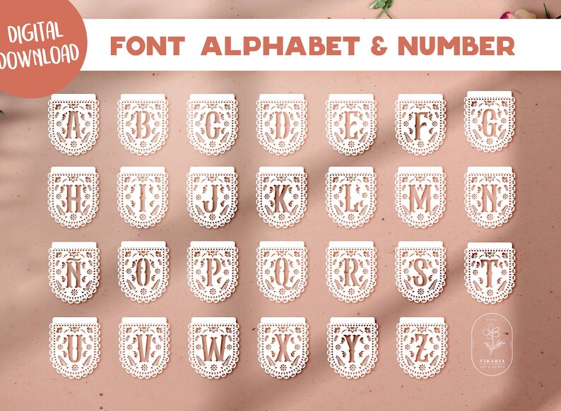 Papel Picado Font Svg, Create Your Own Banner, Papel Picado SVG Bundle ...