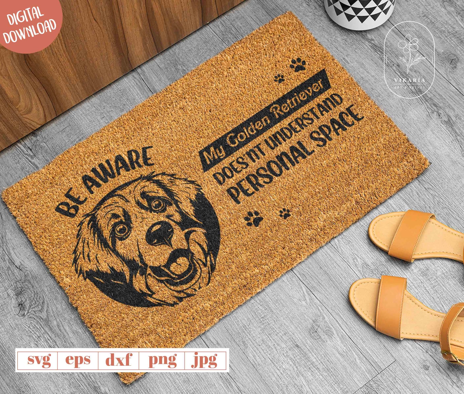 Be Aware Dog Svg, Beware of the Dog Sign, Beware of Dog SVG, Golden ...