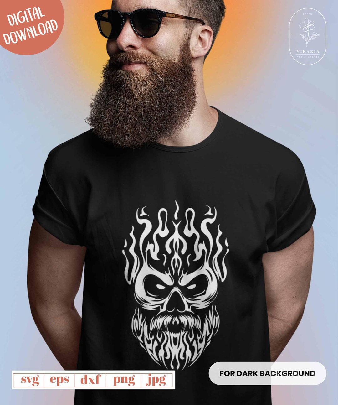 Skull Pinstriping Art Vintage Hand Drawn Digital File SVG, Bearded ...