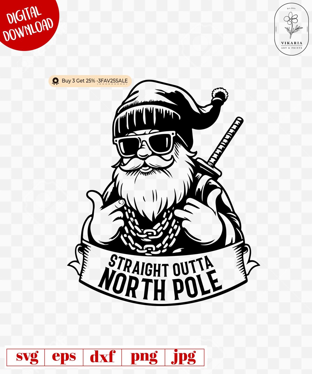 Rap Santa SVG, Hip-hop Christmas Design, ‘straight Outta North Pole ...