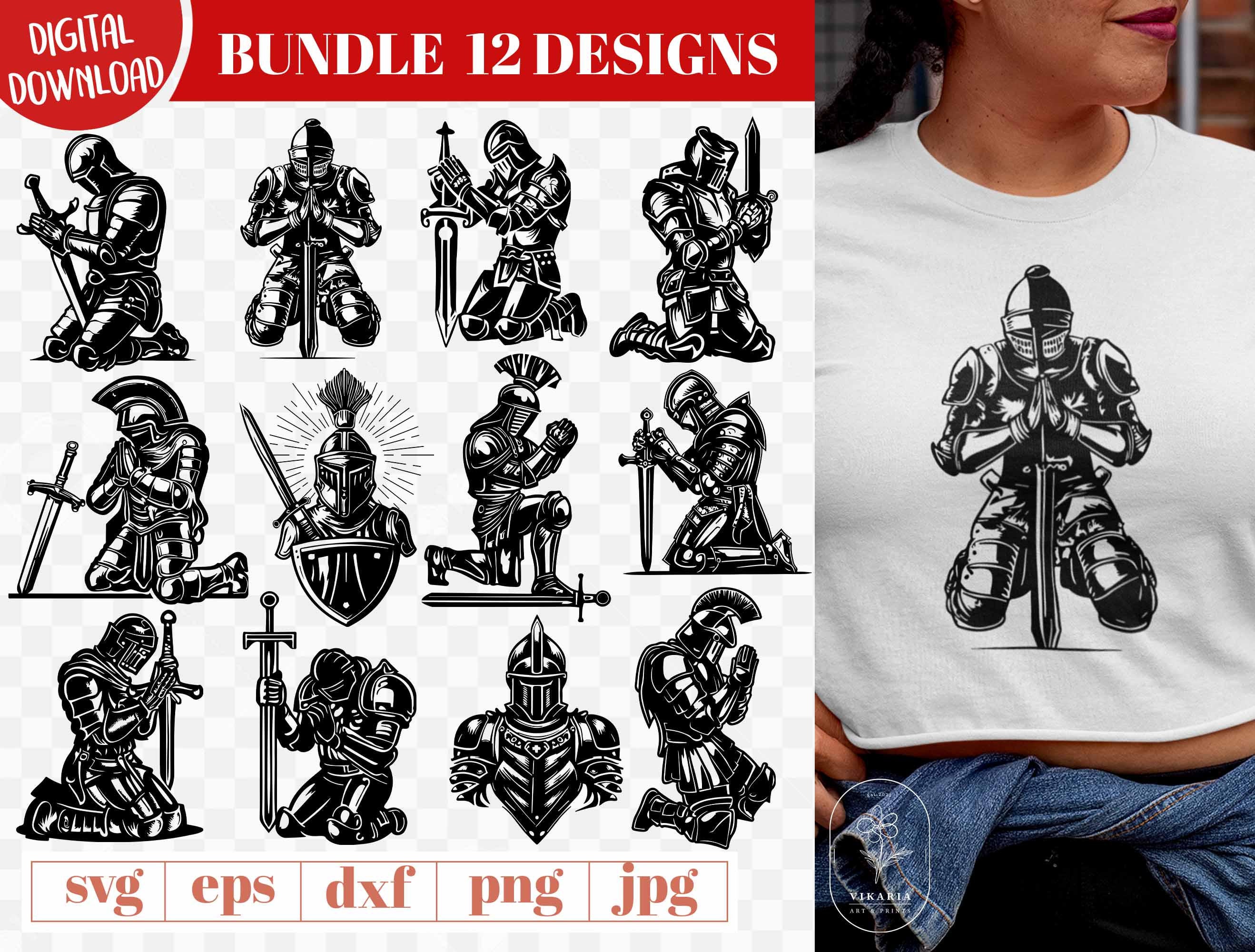 Bundle Armor Warrior Kneel Pray Svg, Sword Svg, Shield Svg, Knight Svg ...