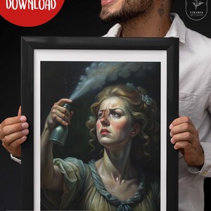 Lady Painting Bathroom Art Funny Classical Painting Poster Print ...