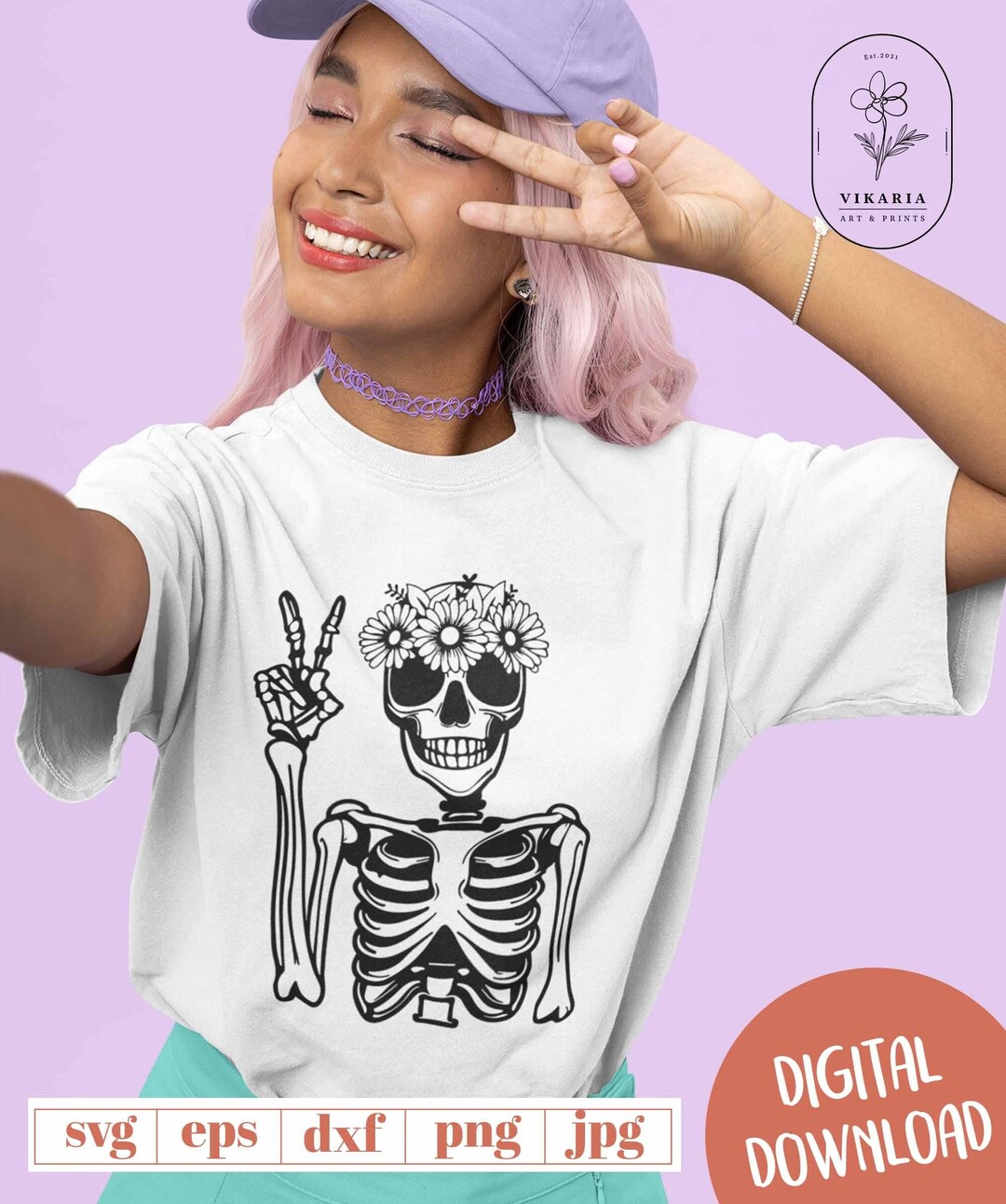 Floral Skeleton Peace Sign Svg Png, Human Skeleton Svg, Peace Sign ...