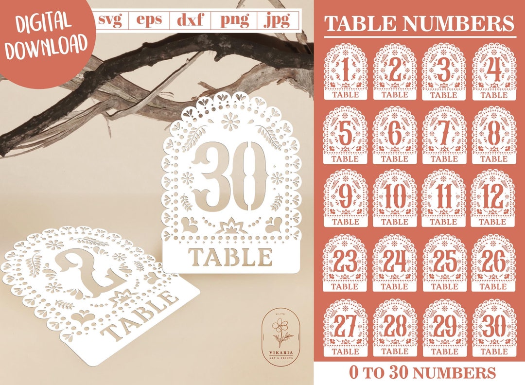 Table Numbers, Papel Picado Numbers, Mexican Wedding, Colorful Mexican ...