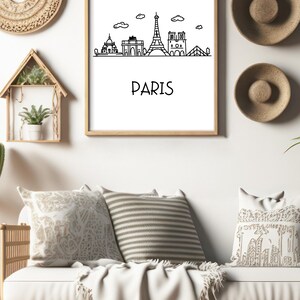 Paris Sketch City Silhouette Digital Poster - Etsy