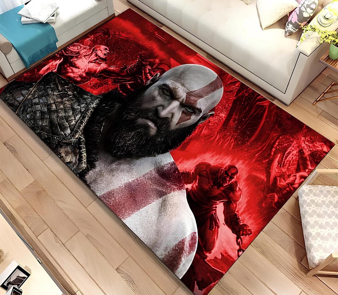 God of War Ragnarok Rug, Kratos Carpet , God of War Printed Rug, Home ...