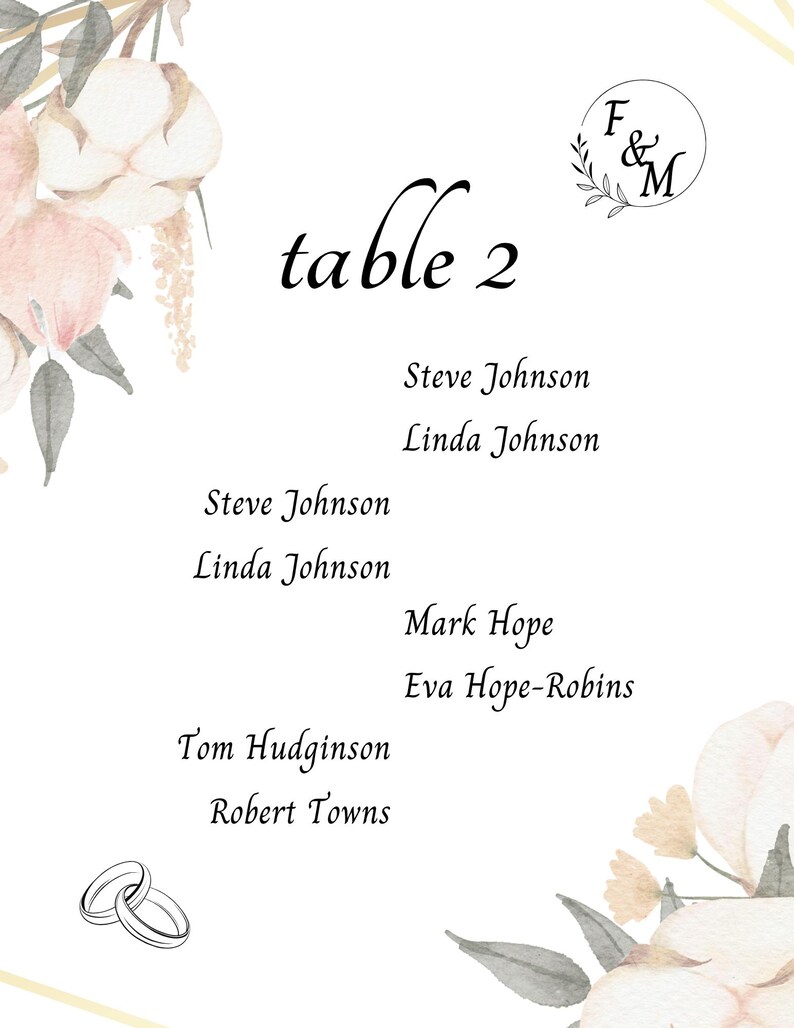 Modern Seating Plan Template for Weddings, Seating Plan for Table ...