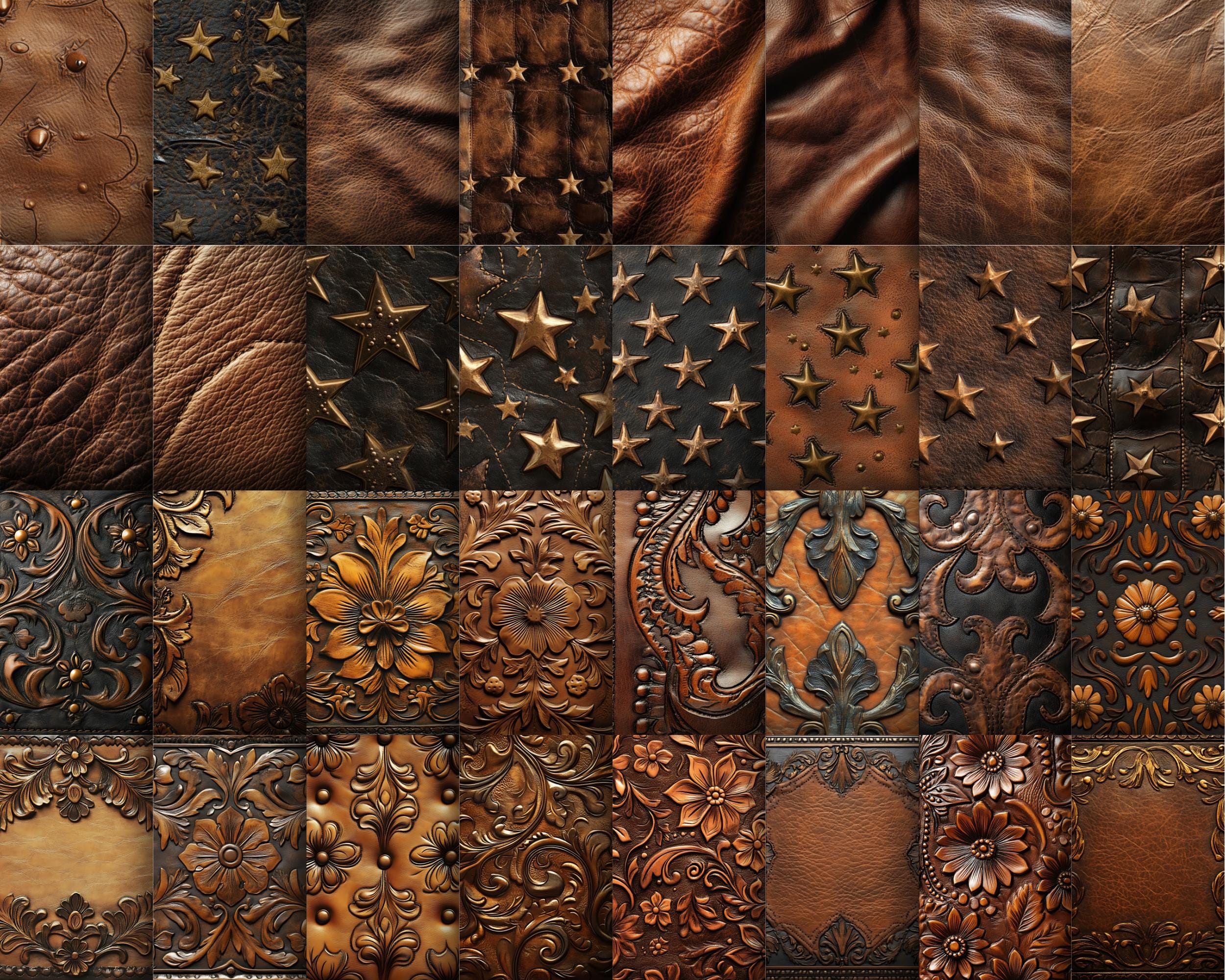 Tooled Leather Digital Paper, Western Leather Textures, Tooled Leather ...