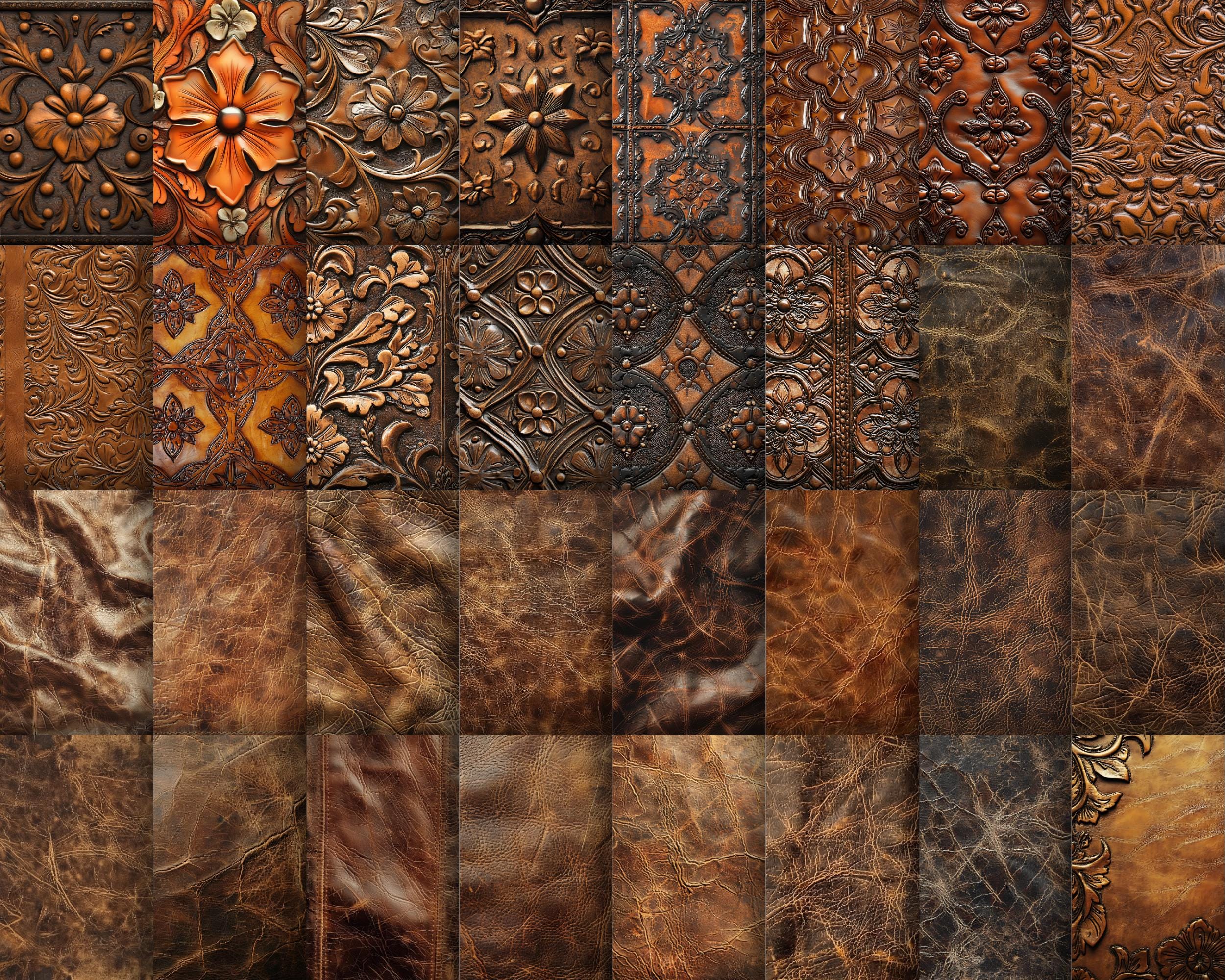Tooled Leather Digital Paper, Western Leather Textures, Tooled Leather ...