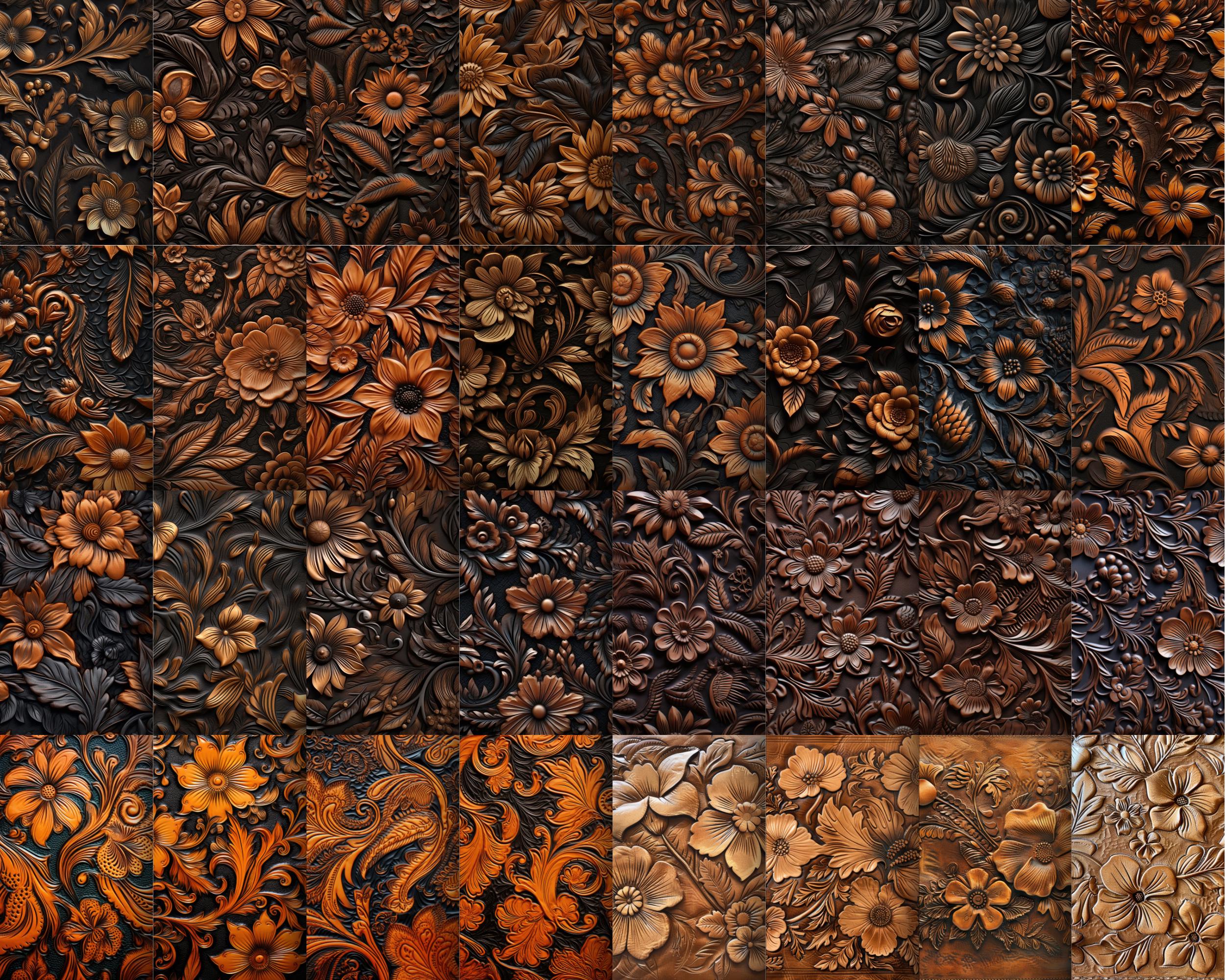 Tooled Leather Digital Paper, Western Leather Textures, Tooled Leather ...