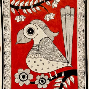 Handmade Bird Madhubani Painting | Indian Folk Art L A4 Size Wall Decor | Gift - Etsy