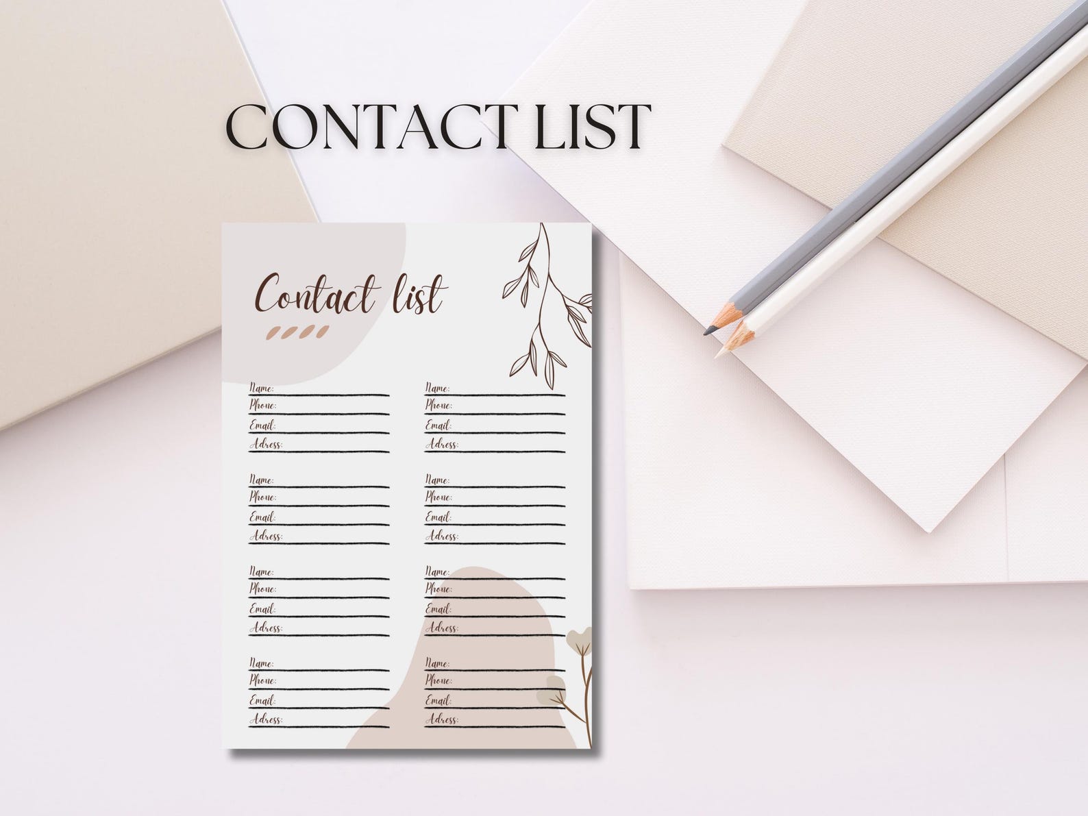Minimalist Contact List, Printable, Digital Contact List, A4/A5 ...
